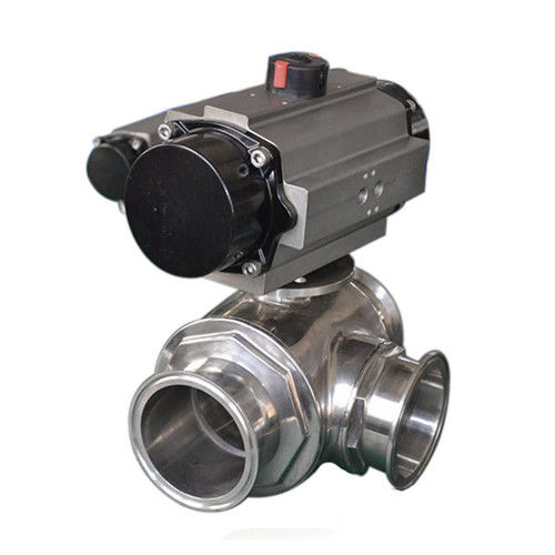 Sanitary three way ball valve,Pneumatic Operated,tri clamped connection ...